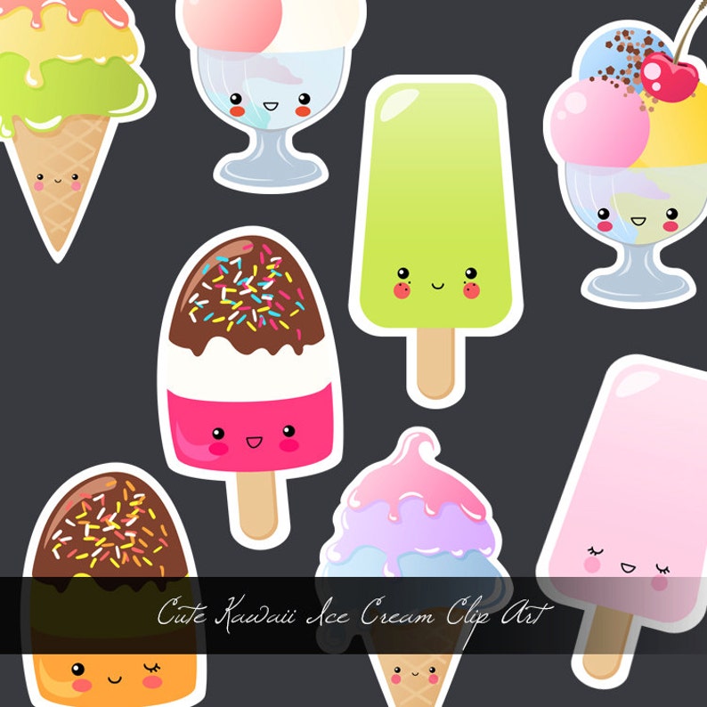 Cute Kawaii Ice Creams - Digital and Printable Clip Art - Etsy