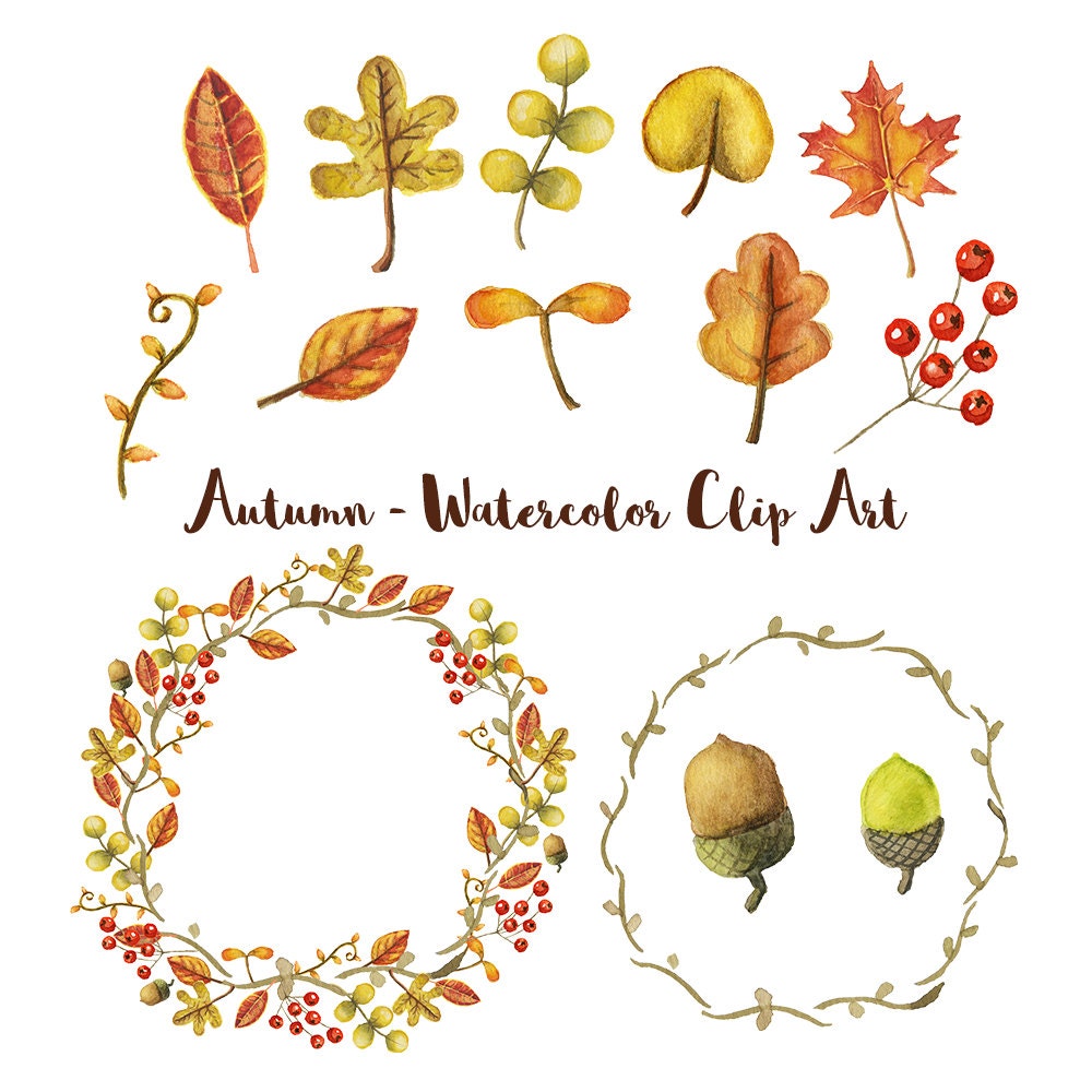Autumn Leaves Watercolor Clip Art Digital and Printable - Etsy