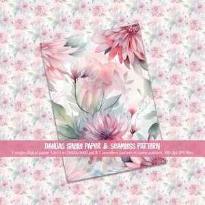 Pink Dahlia Floral Digital and Printable Paper 12 X12, Seamless Pattern ...