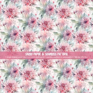 Pink Dahlia Floral Digital and Printable Paper 12 X12, Seamless Pattern ...