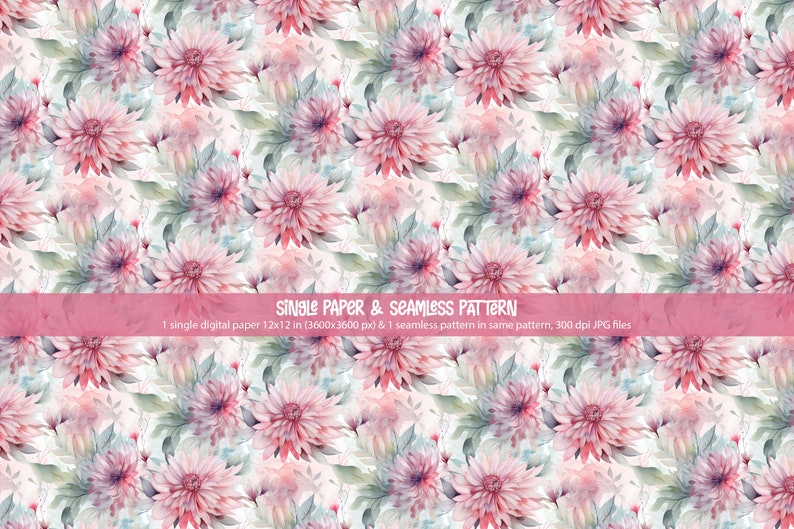 Pink Dahlia Floral Digital and Printable Paper 12 X12, Seamless Pattern ...