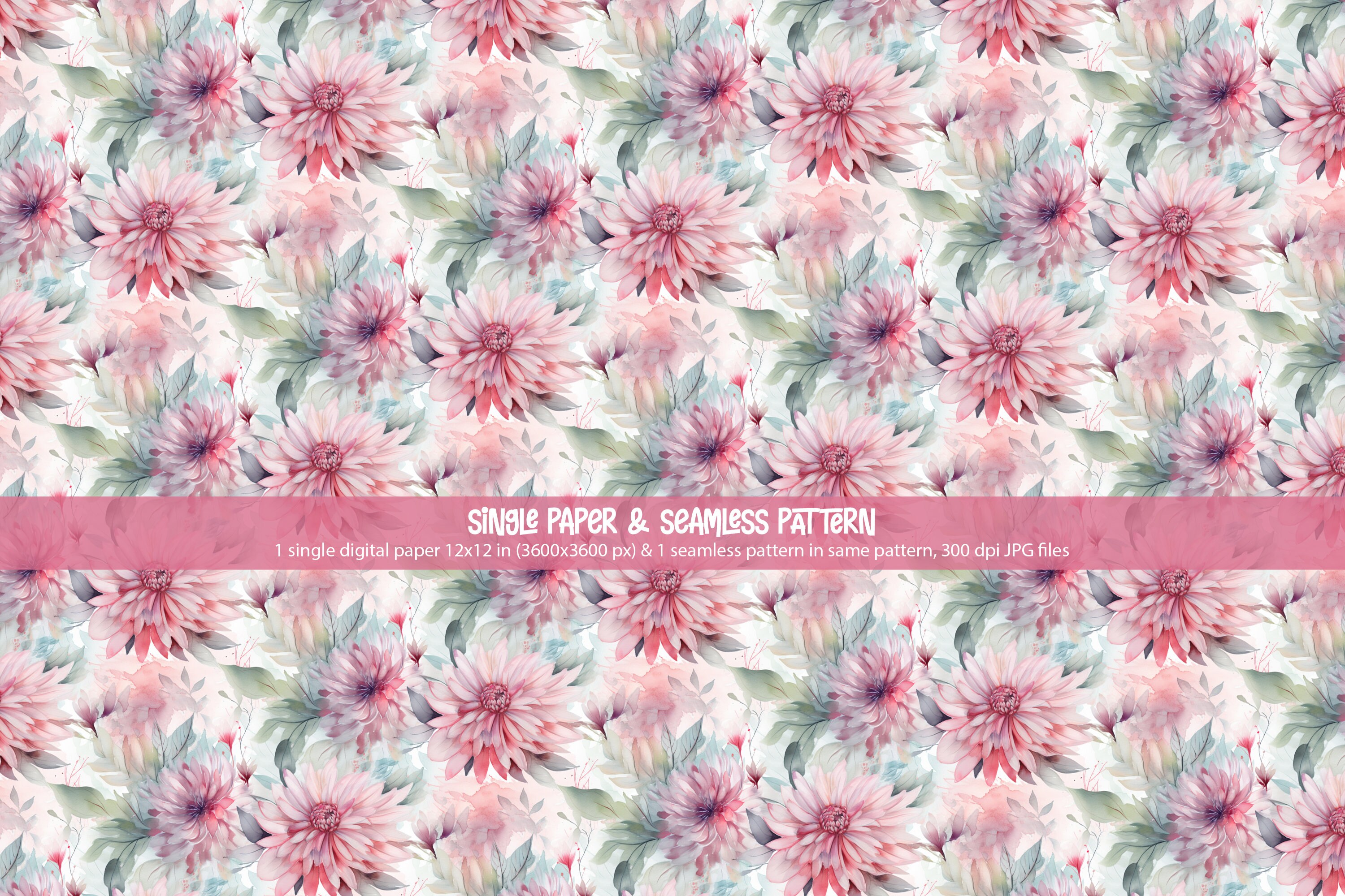 Pink Dahlia Floral Digital and Printable Paper 12 X12, Seamless Pattern ...