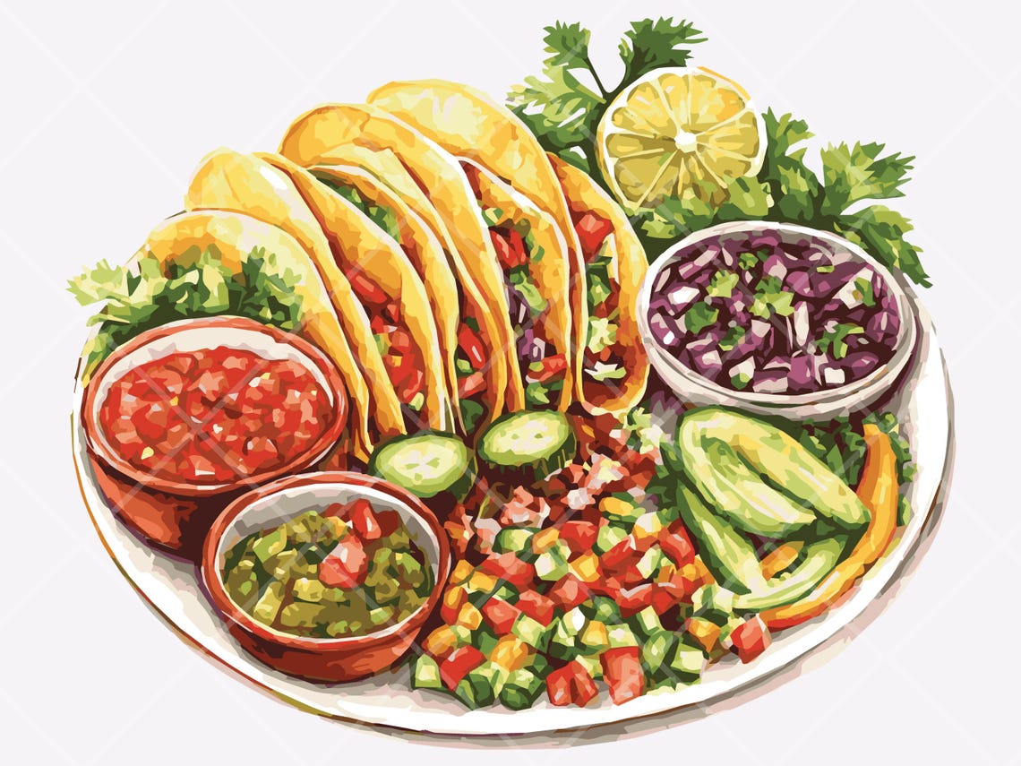 Watercolor Mexican Food Clipart Taco Clipart Mexican Food PNG Mexican ...
