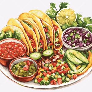Watercolor Mexican Food Clipart Taco Clipart Mexican Food PNG Mexican ...