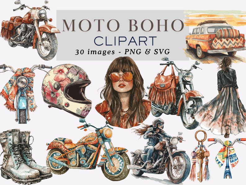 Moto Boho Clipart Motorcycle Clipart Boho Graphics Moto Boho Png ...
