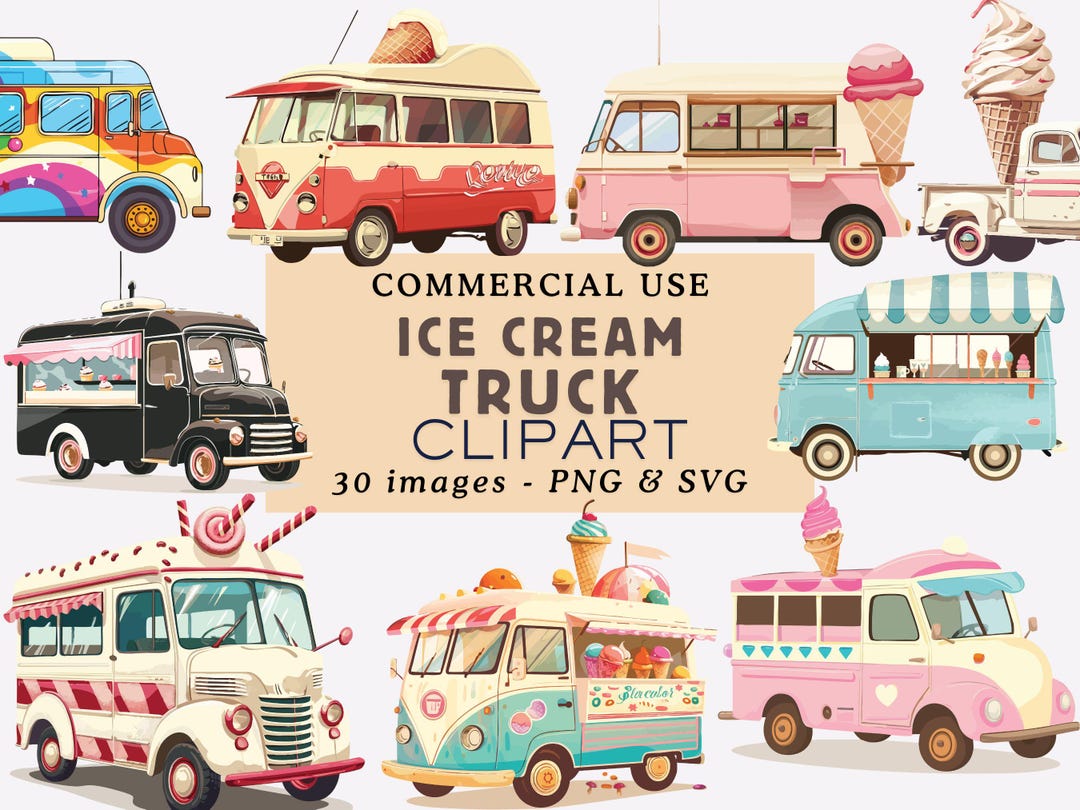 Ice Cream Truck Clipart Bundle Pastel Watercolor Summer Clipart Retro ...