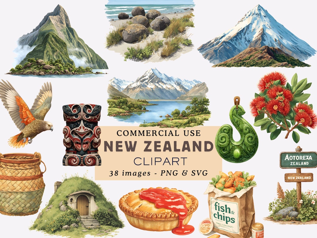 New Zealand Clipart Bundle Summer Travel Vacation Illustrations New ...