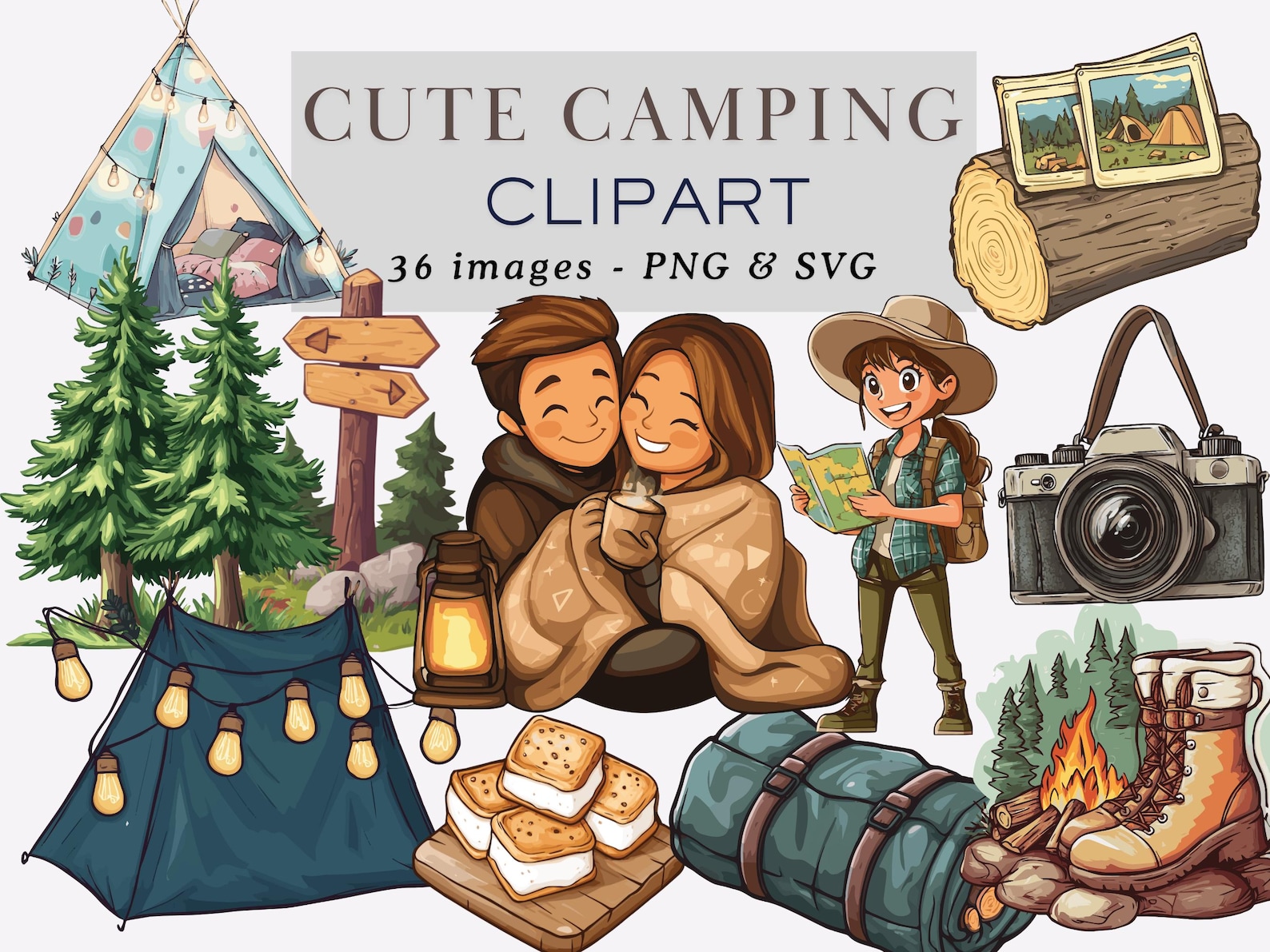 Cute Camping Clipart Camping Graphics Camping Illustrations Camp ...