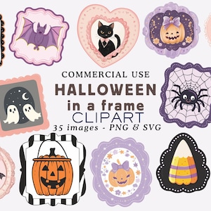 Cute Halloween Frame Clipart PNG Ghost Portraits Pumpkin Ghost Stamp ...