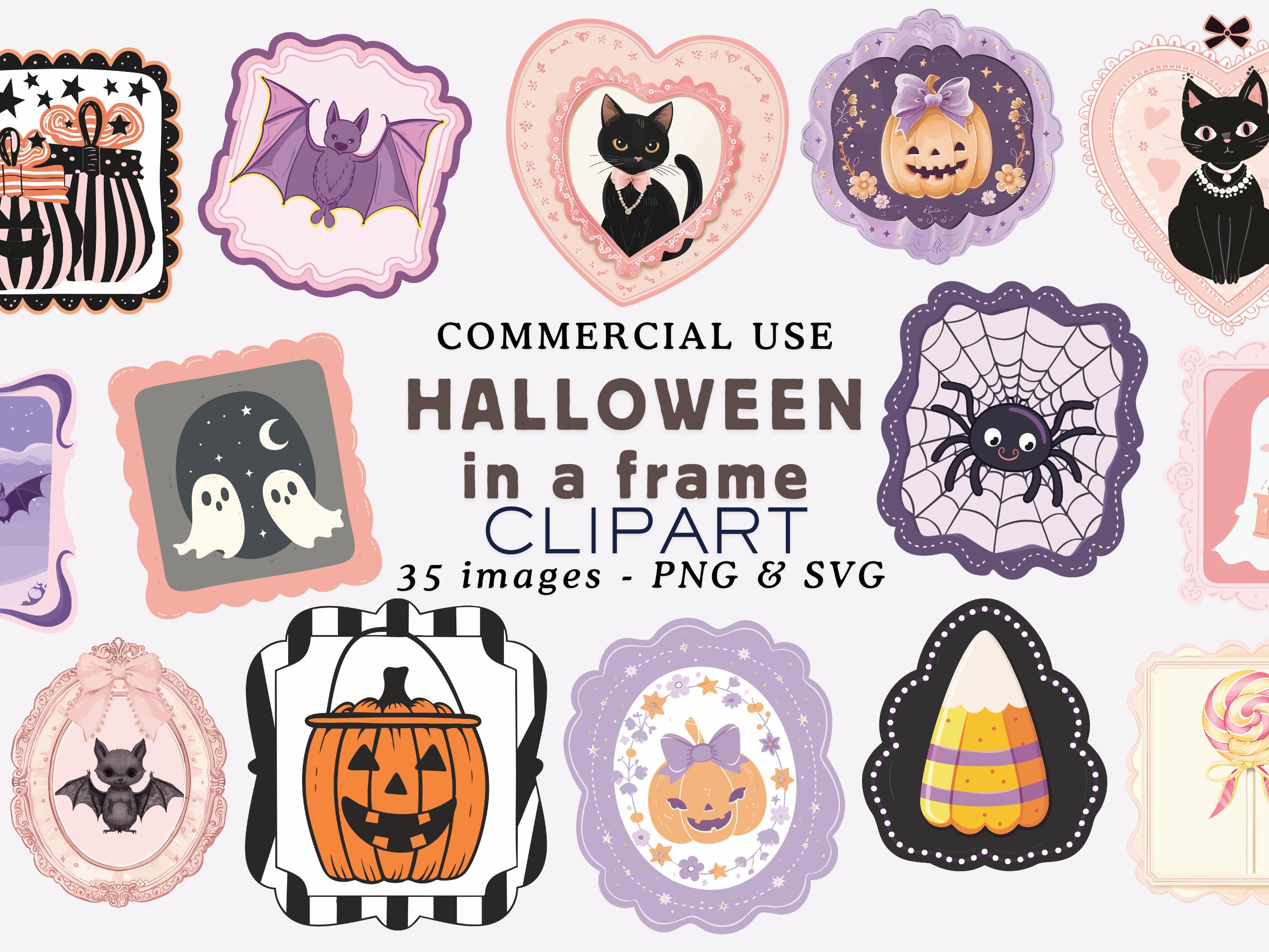 Cute Halloween Frame Clipart PNG Ghost Portraits Pumpkin Ghost Stamp ...