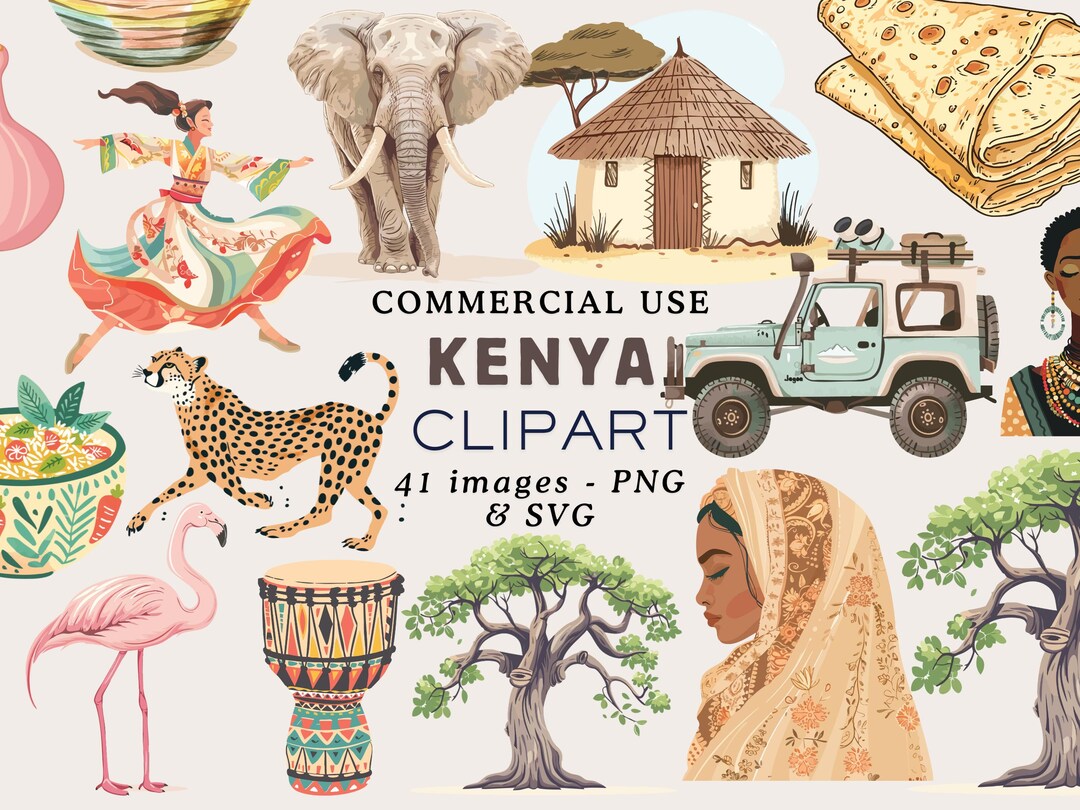 Kenya Clipart Bundle: Safari Animals, Landmarks (PNG, SVG, Commercial ...