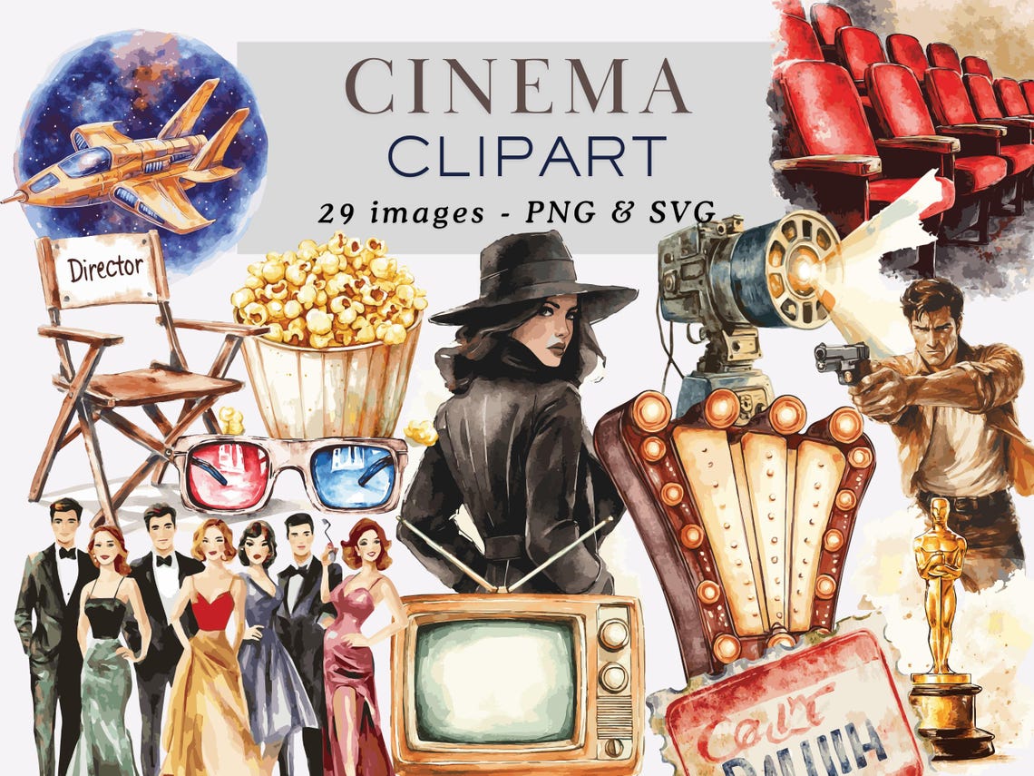 Cinema Clipart Cinema Graphics Movie Clipart Movie Graphics Watercolor ...