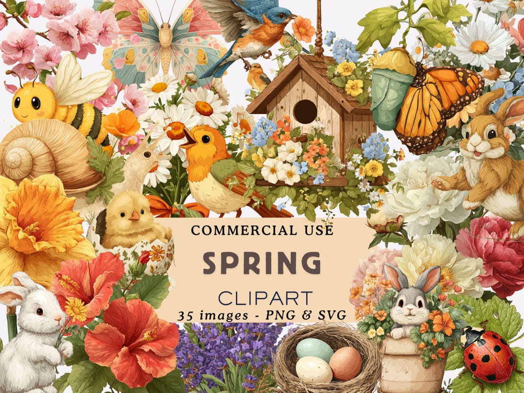 Spring Clipart Bundle Cozy Spring PNG Collection Blooming Flowers ...