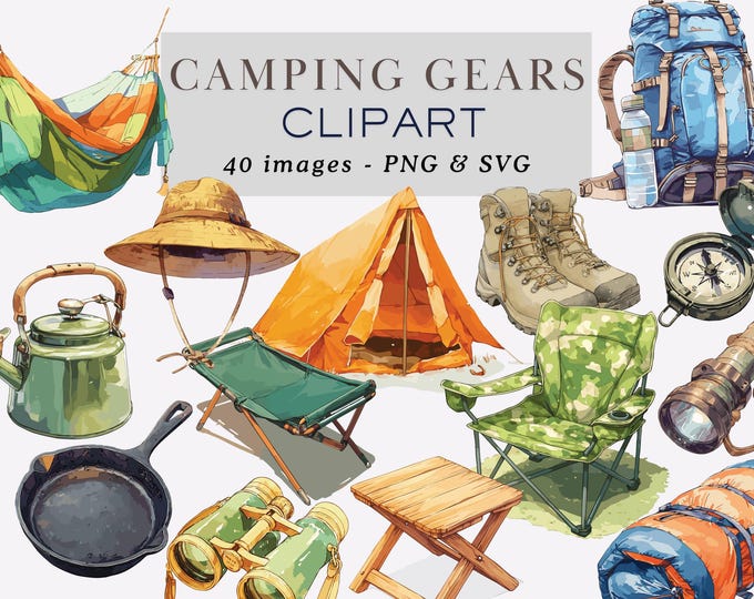 Camping Clipart Bundle Set of 30 Adorable Outdoor Themed PNG Files ...