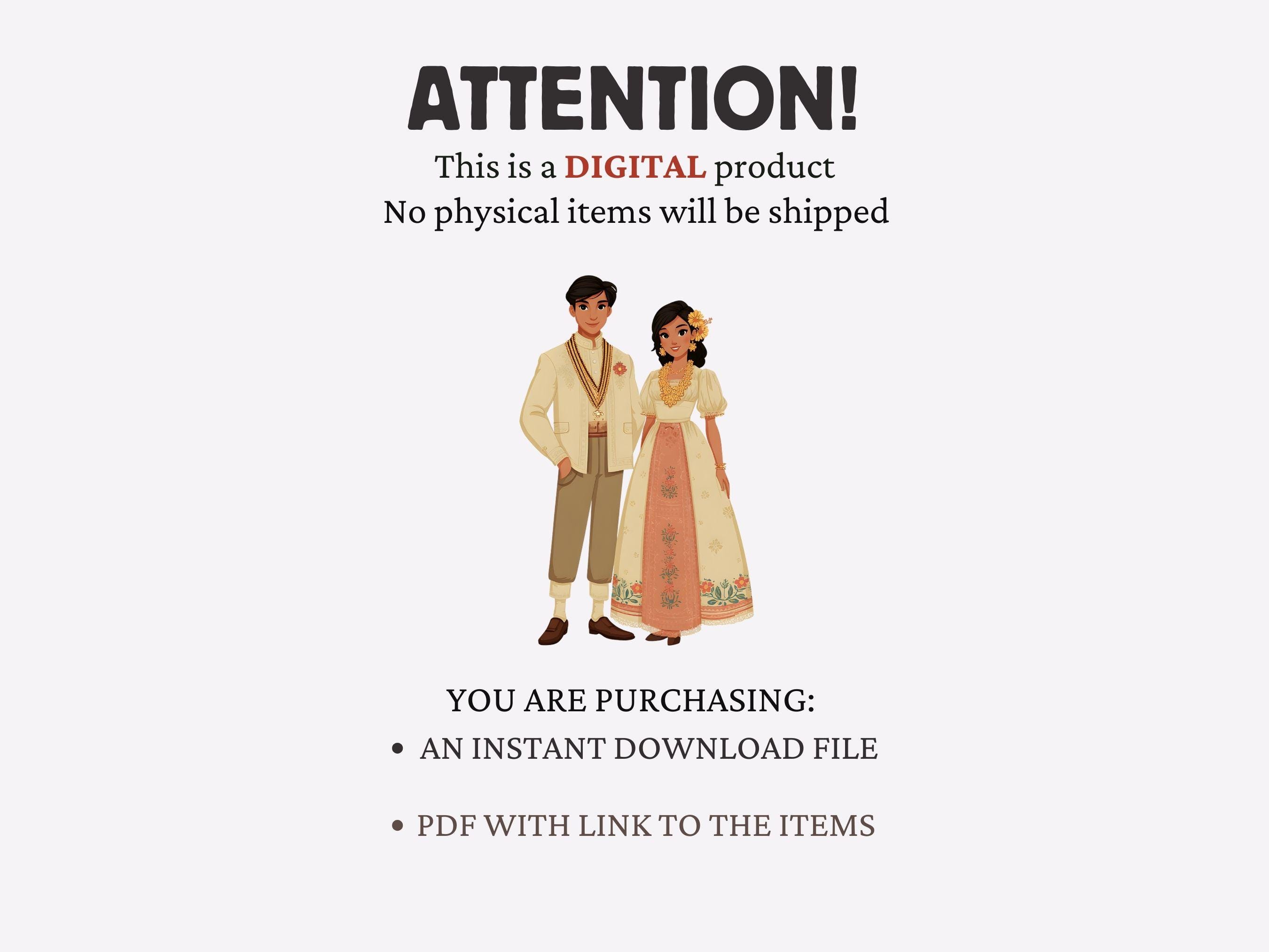 Filipino Fashion Clipart Bundle Traditional Clothes Illustrations Baro ...