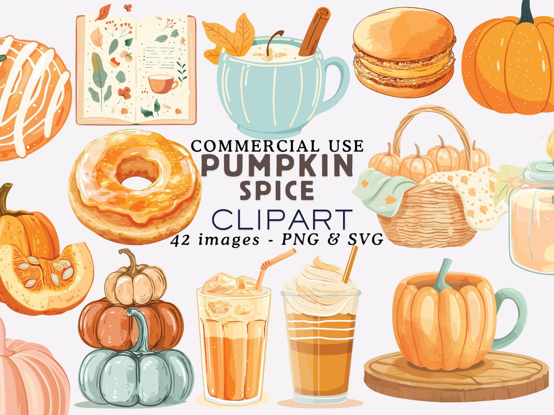 Pumpkin Spice Clipart Set: Fall Latte PNG, Thanksgiving Graphics (SVG ...