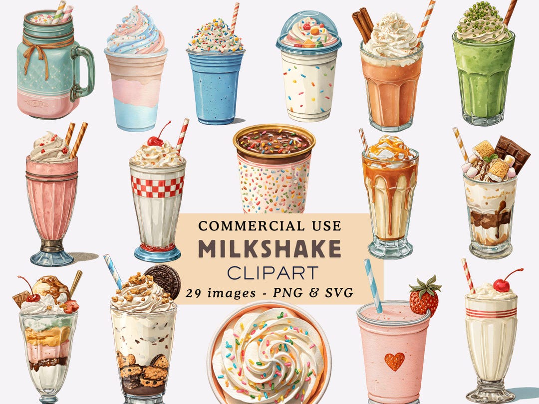 Milkshakes Clipart Bundle Sweet Dessert Drinks Illustrations Cafe ...
