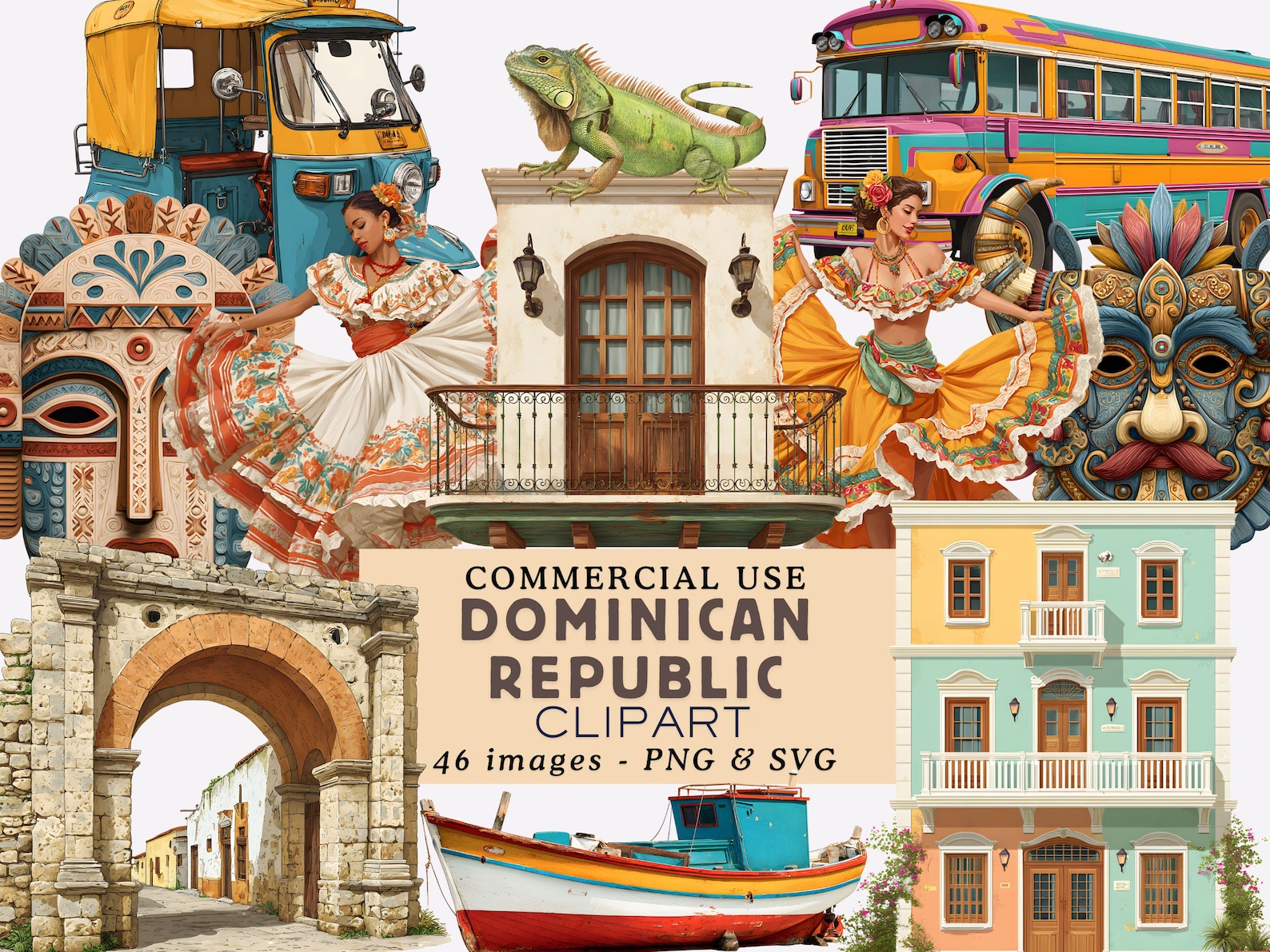 Dominican Republic Clipart Bundle Tropical Travel Illustrations ...