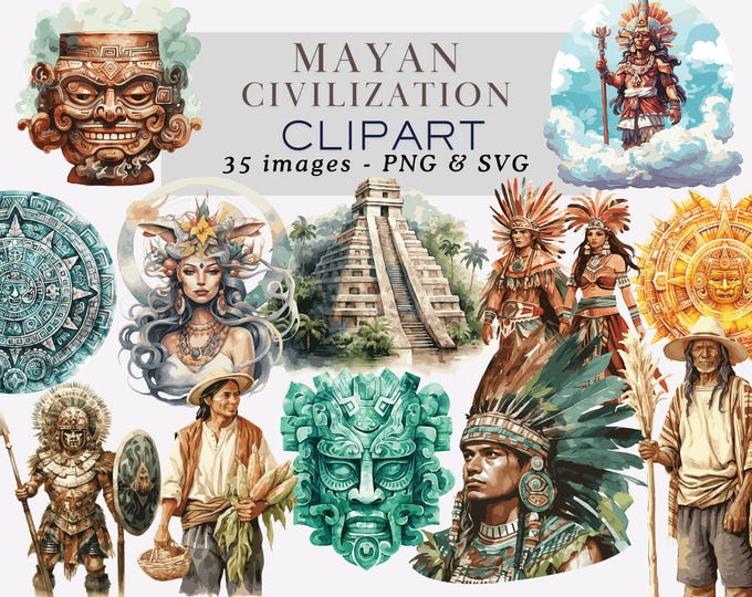 Ancient Maya Clipart: Mayan Pyramid & Aztec Art (commercial Use) - Etsy ...
