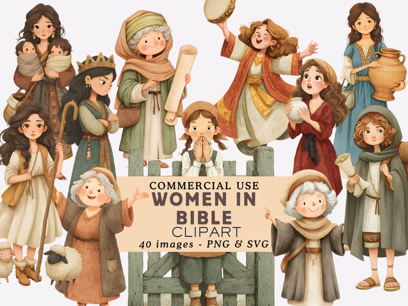 Women in Bible Clipart Bundle Biblical Characters Graphics Christian ...