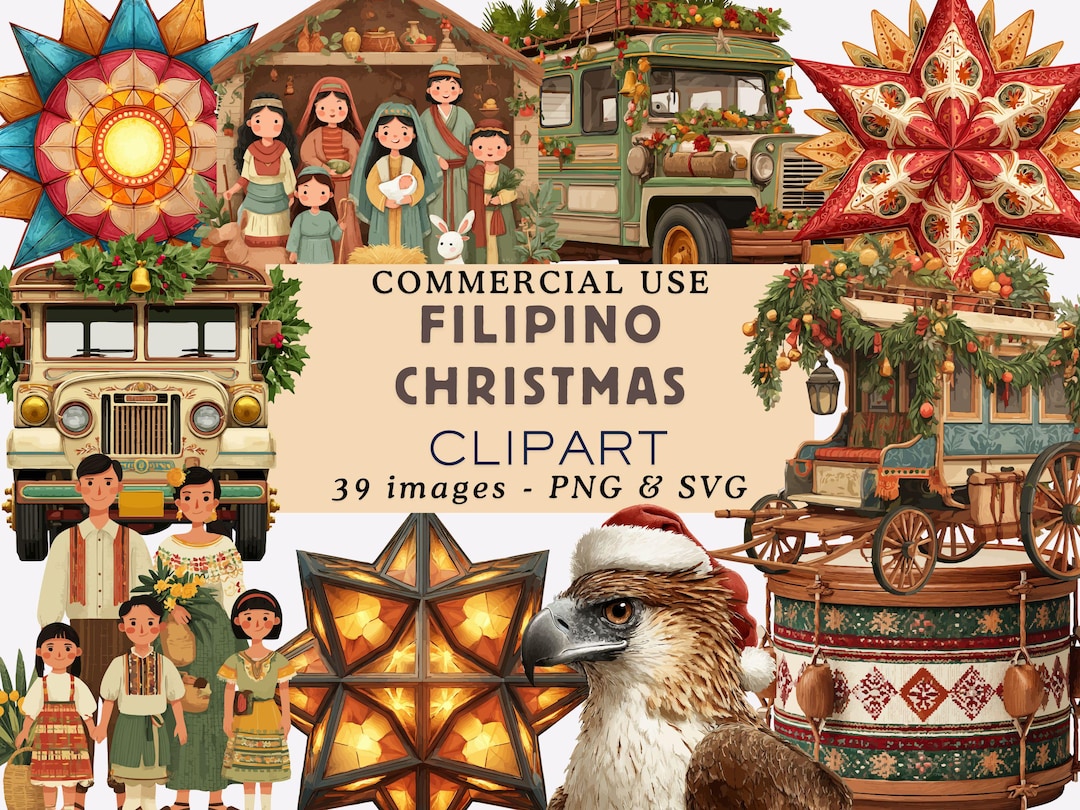 Filipino Christmas Clipart Bundle Festive Philippines Holiday Symbols ...