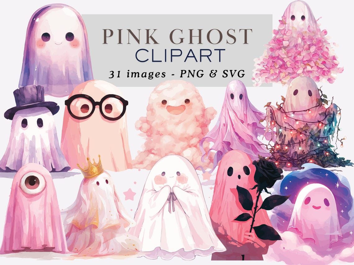 Pink Ghost Clipart PNG Pink Halloween Clipart Pink Ghost PNG Pastel ...