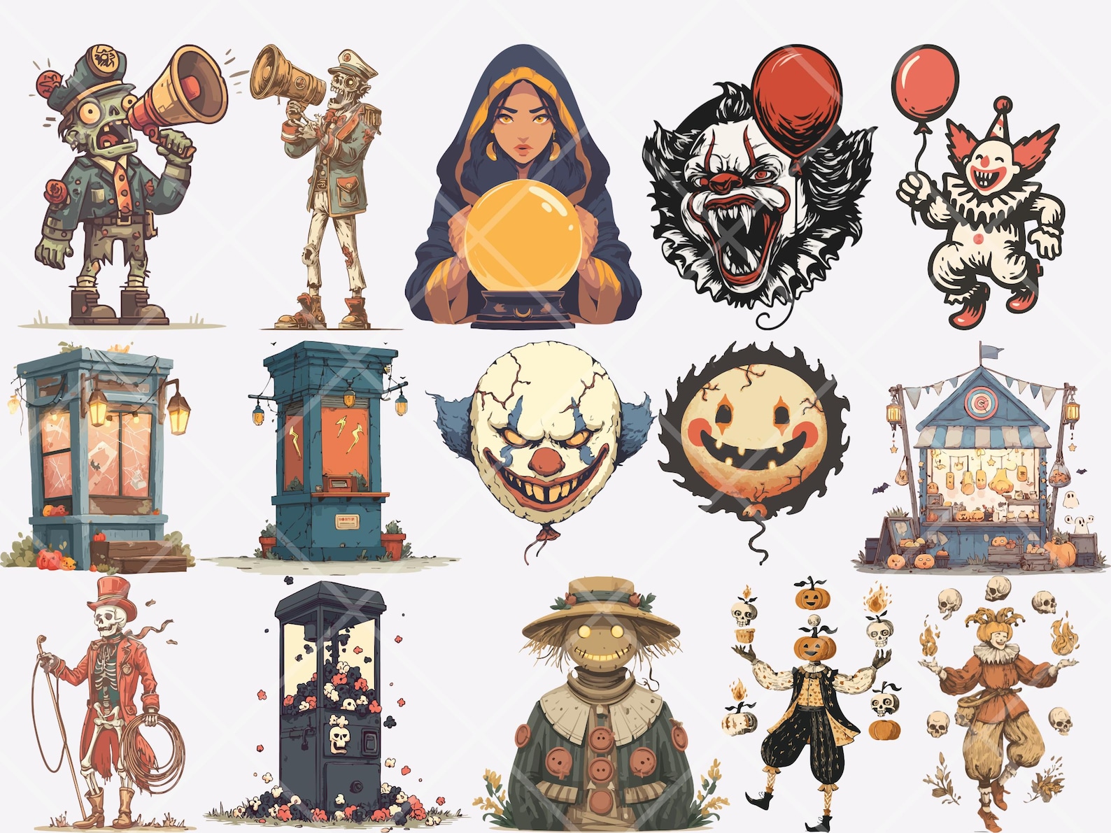 Haunted Carnival Clipart: Creepy Circus, Gothic Halloween (PNG SVG ...