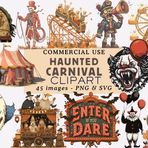 Haunted Carnival Clipart: Creepy Circus, Gothic Halloween (PNG SVG ...