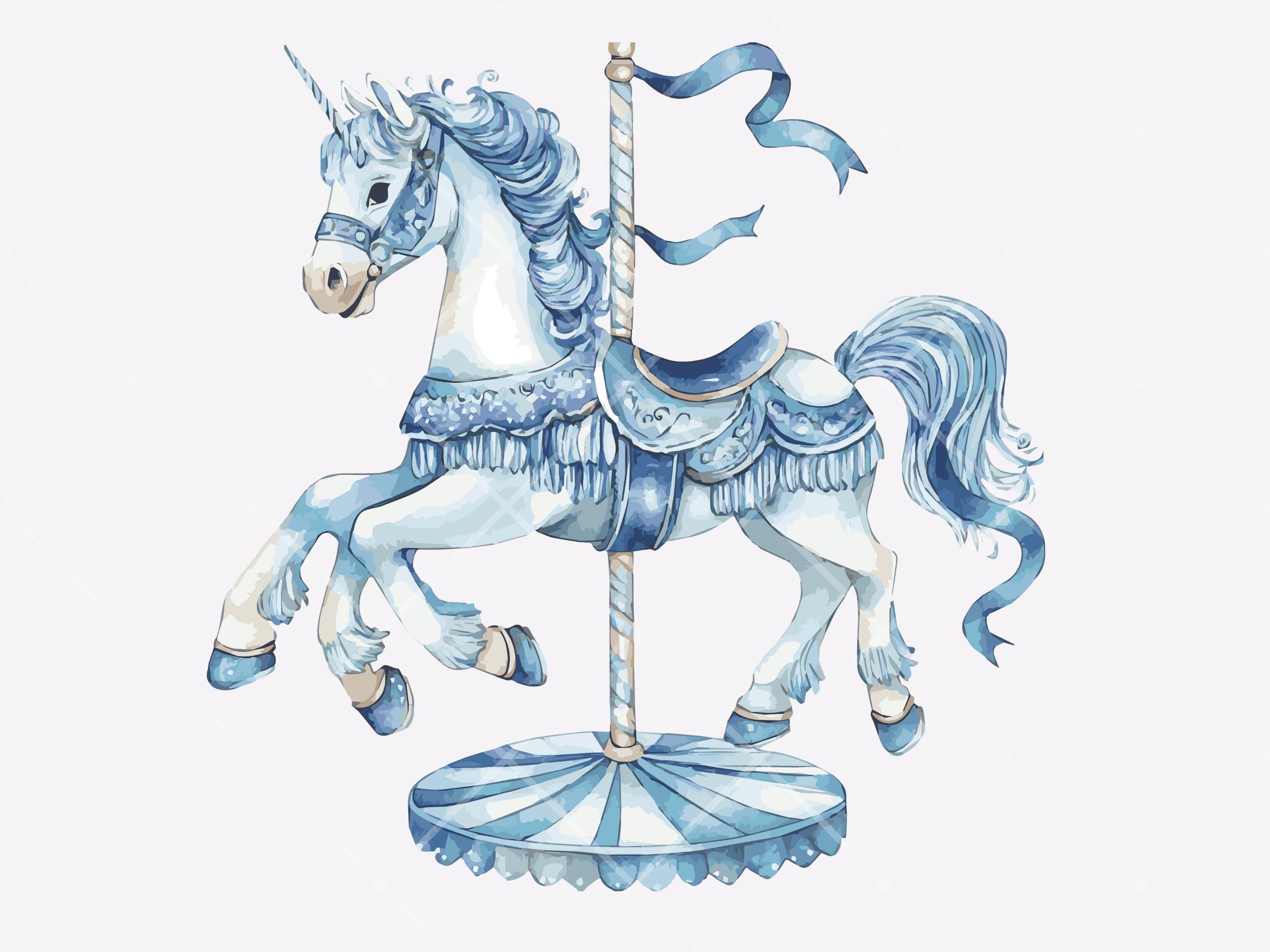 Blue Carousel Watercolor Clipart Blue Carousel Clipart Carousel ...