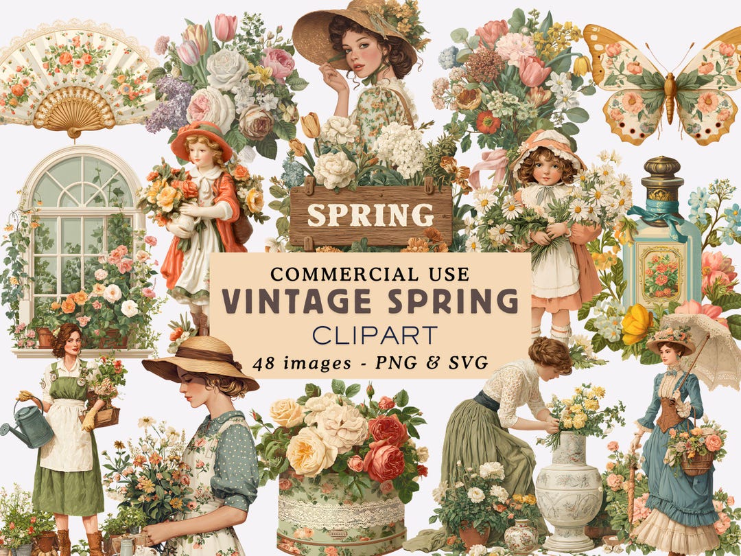 Paquete de imágenes prediseñadas de primavera vintage, elegantes ...