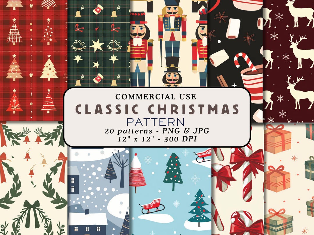 Classic Christmas Seamless Pattern Digital Paper Pack Aesthetic ...