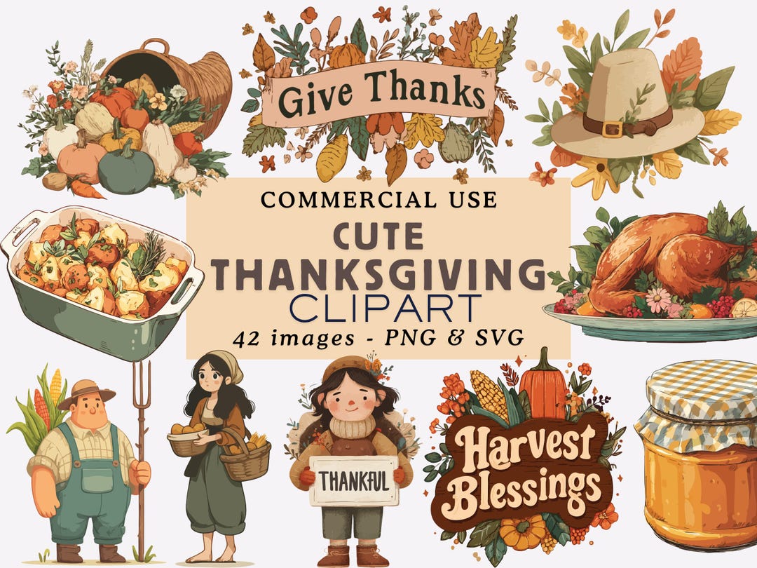 Cute Thanksgiving Clipart Png Thanksgiving PNG Fall Clipart PNG Retro ...
