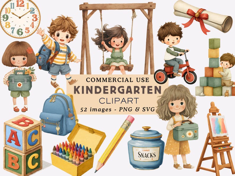Kindergarten Clipart Bundle School Elements Graphics Toddlers School ...