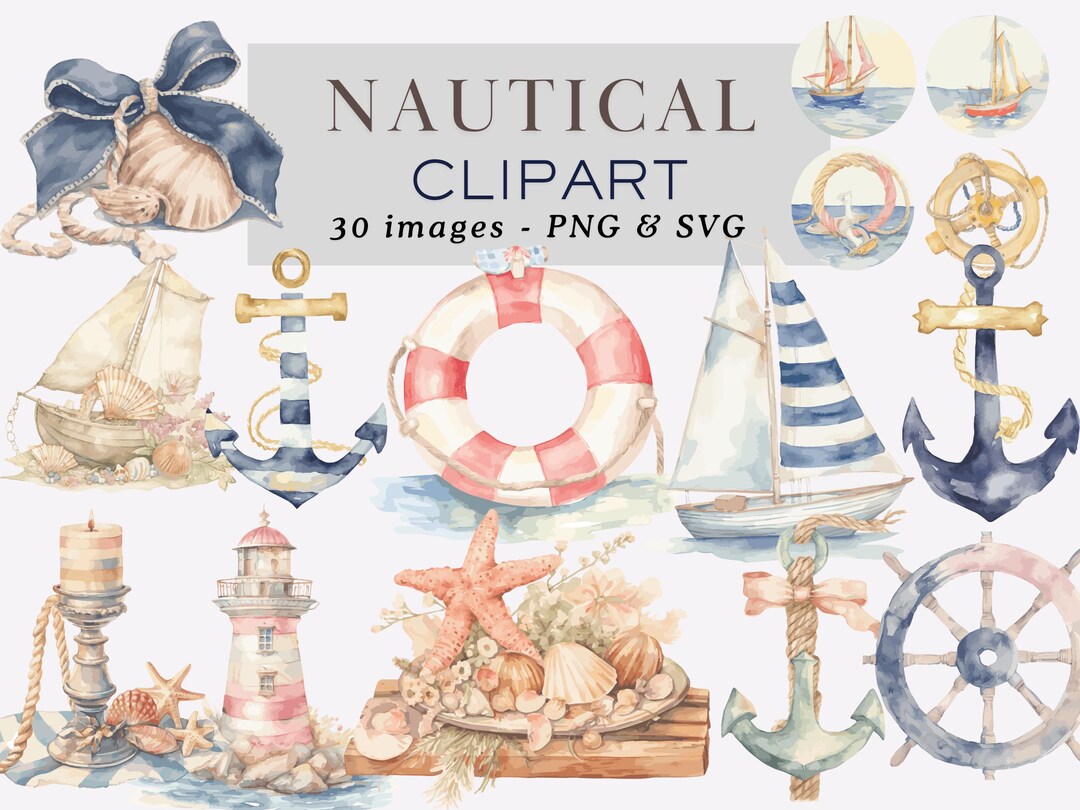 Watercolor Nautical Clipart Ocean Clipart Coquette Nautical Clipart ...