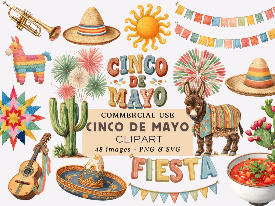 Cinco De Mayo Clipart Bundle Mexican Fiesta Illustrations Colorful ...