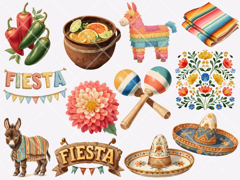 Cinco De Mayo Clipart Bundle Mexican Fiesta Illustrations Colorful ...