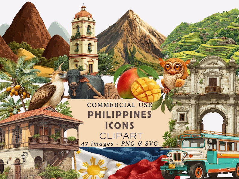 Philippine Icons Clipart Bundle Filipino Landmarks Philippines Travel ...