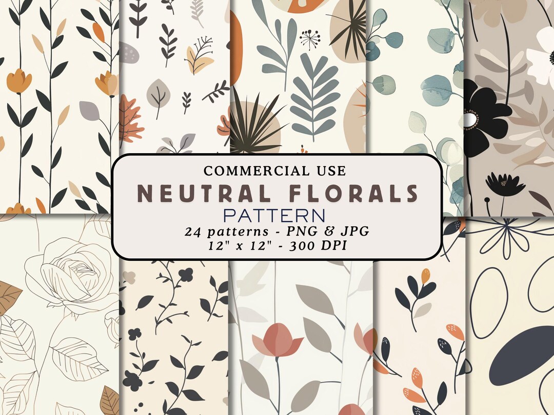 Neutral Floral Seamless Pattern Bundle Repeat Surface Pattern Floral ...