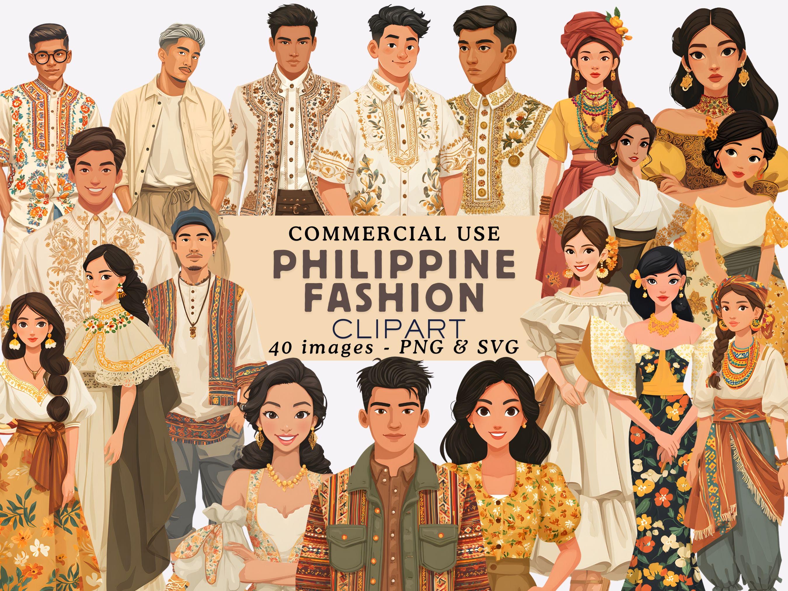 Filipino Fashion Clipart Bundle Traditional Clothes Illustrations Baro ...