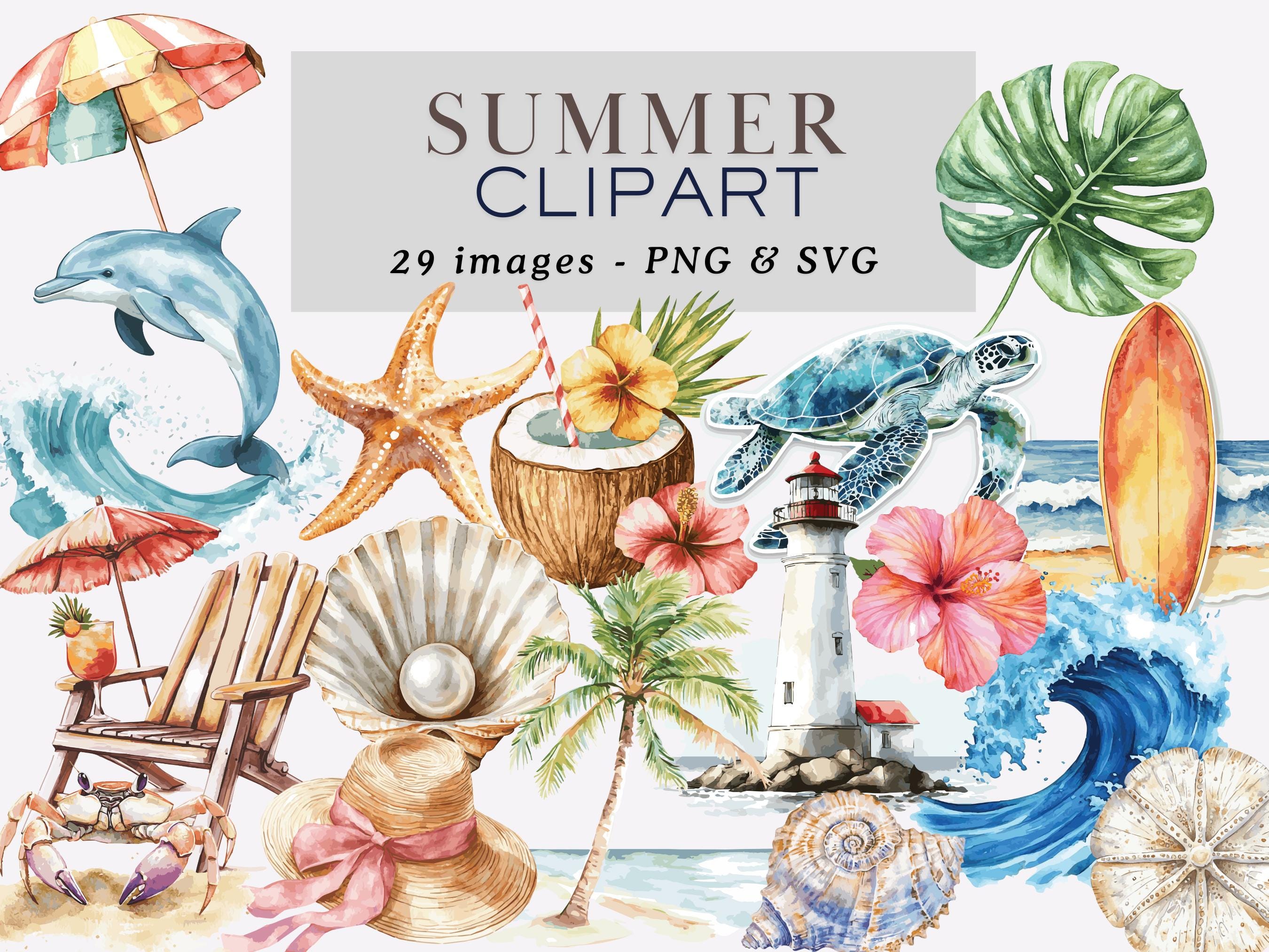 Summer Clipart Summer Graphics Beach Clipart Beach Graphics Watercolor ...