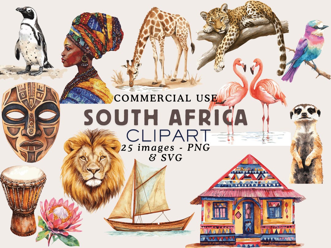 Watercolor South Africa Clipart PNG African Clipart Safari Animals ...
