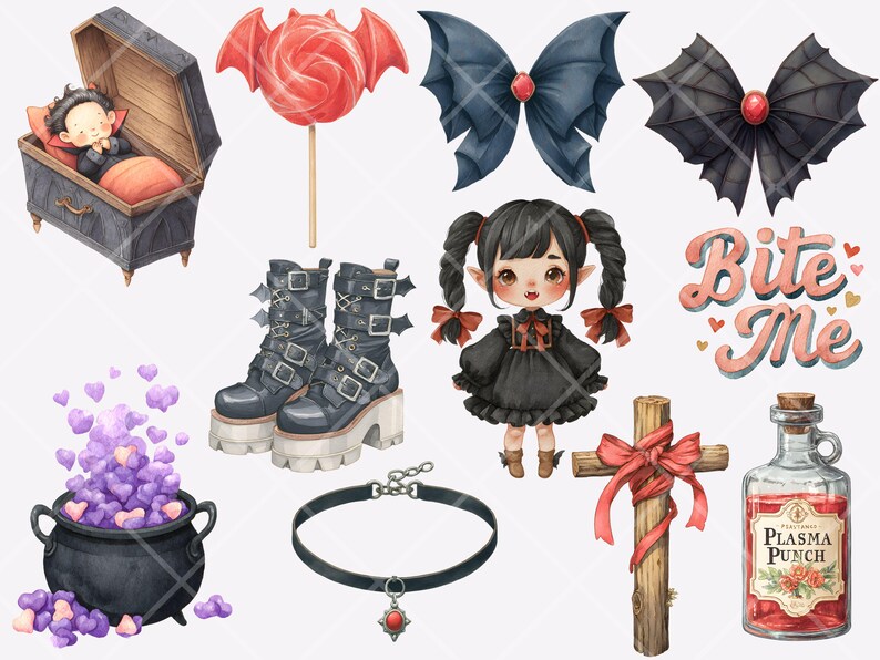 Cute Vampires Clipart Bundle Watercolor Vampires Graphics Kawaii ...