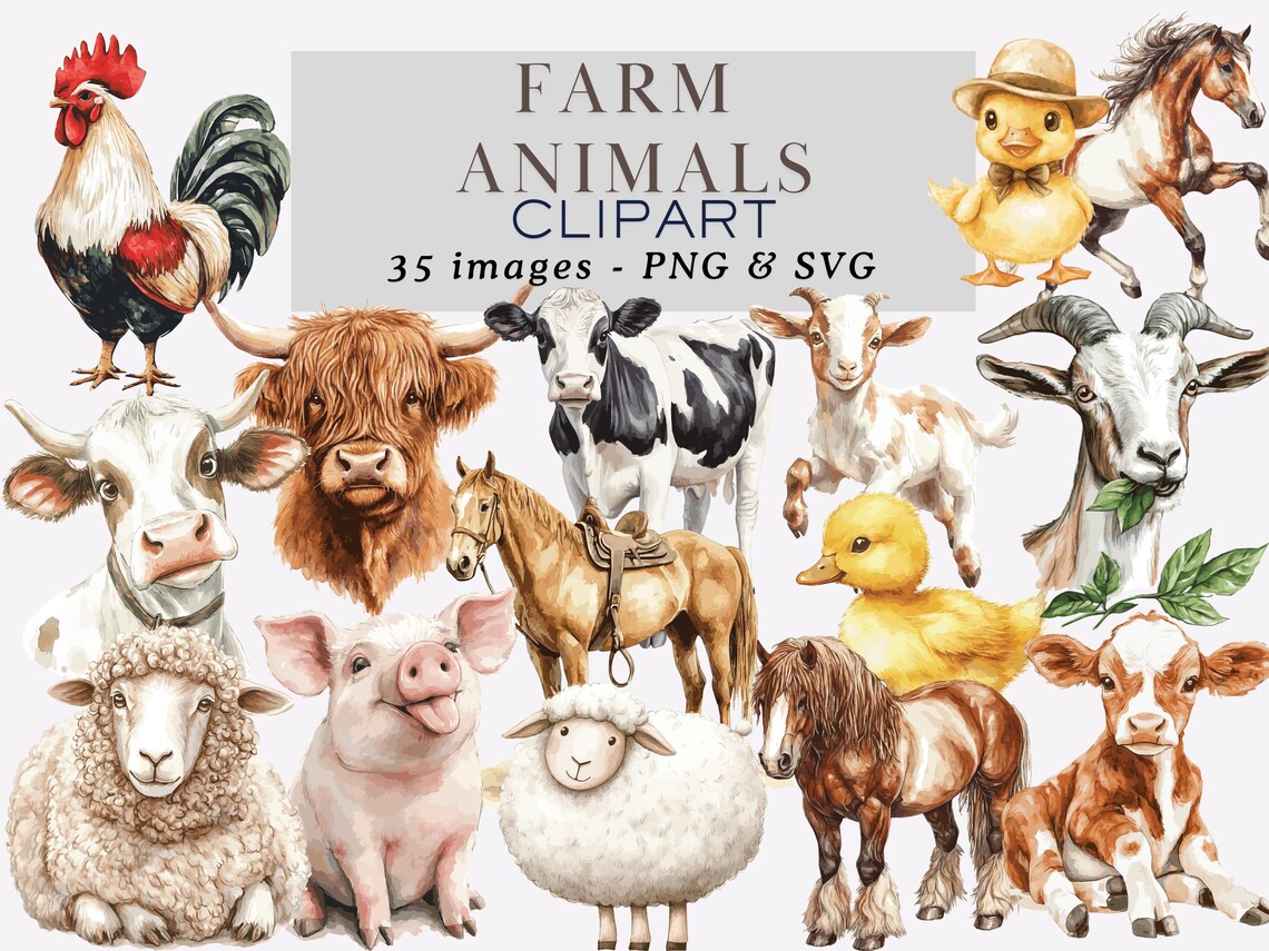 Watercolor Farm Animals Clipart Farm Clipart Barn Clipart Farm Animals ...