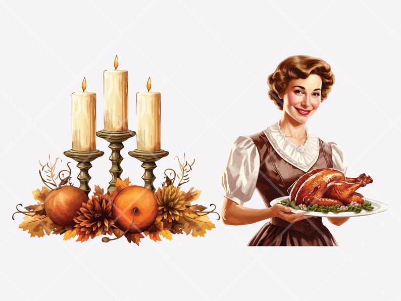 Watercolor Retro Thanksgiving Clipart Thanksgiving Png Fall Clipart ...