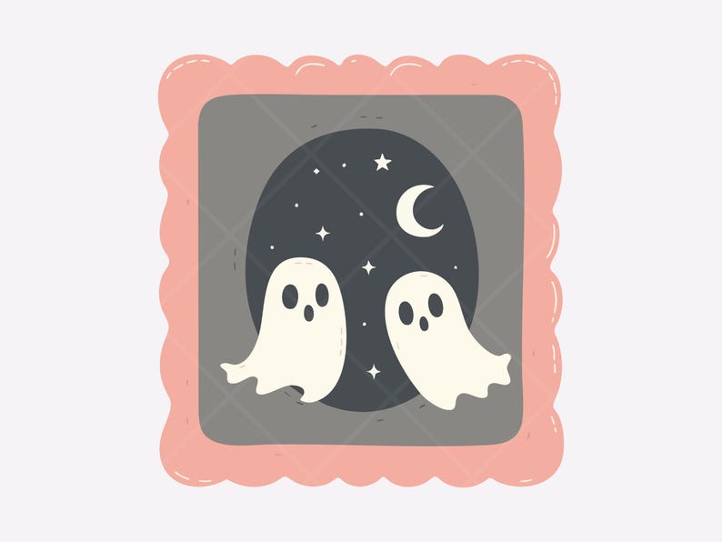 Cute Halloween Frame Clipart PNG Ghost Portraits Pumpkin Ghost Stamp ...
