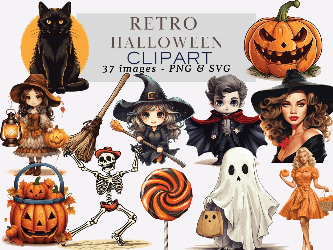 Retro Halloween Clipart Vintage Halloween Clipart Cute Halloween PNG ...
