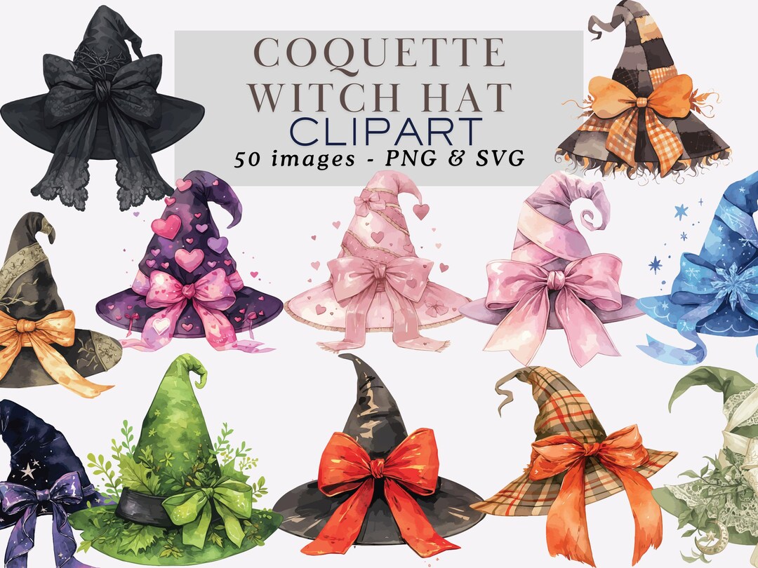 Coquette Witch Hat Clipart PNG Pastel Pink Witch Clipart Coquette ...