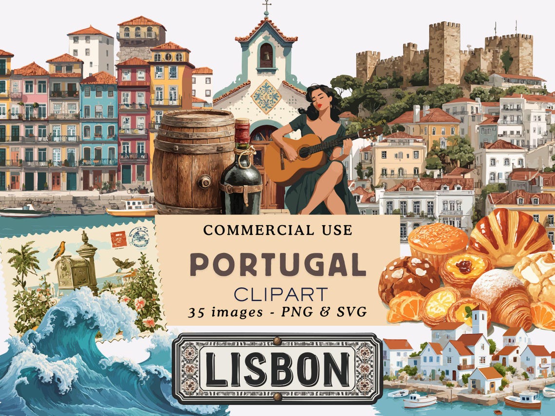 Portugal Clipart Bundle Travel Vacation Portugal Landmarks Vector ...