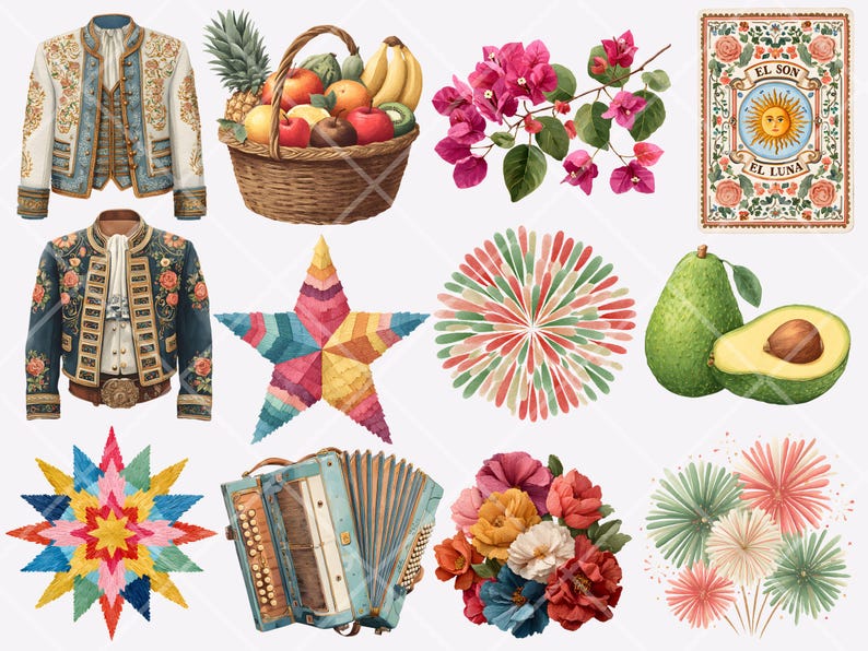 Cinco De Mayo Clipart Bundle Mexican Fiesta Illustrations Colorful ...
