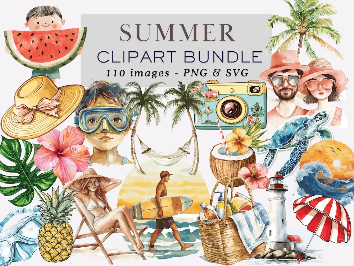 Summer Clipart Bundle Summer Graphics Summer Illustrations Beach ...